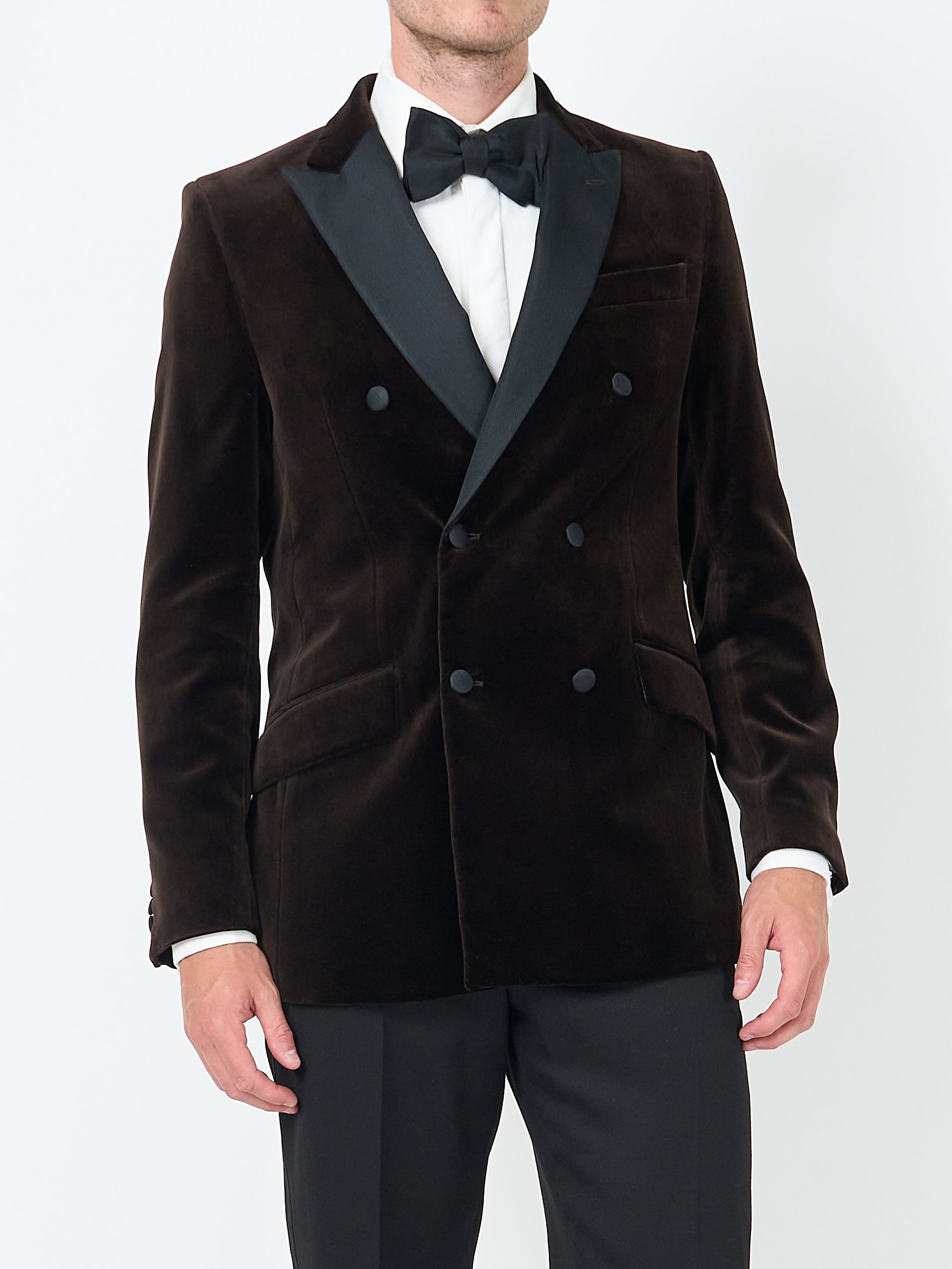 Chocolate Brown Velvet Cotton Double Breasted Dinner Jacket – Favourbrook