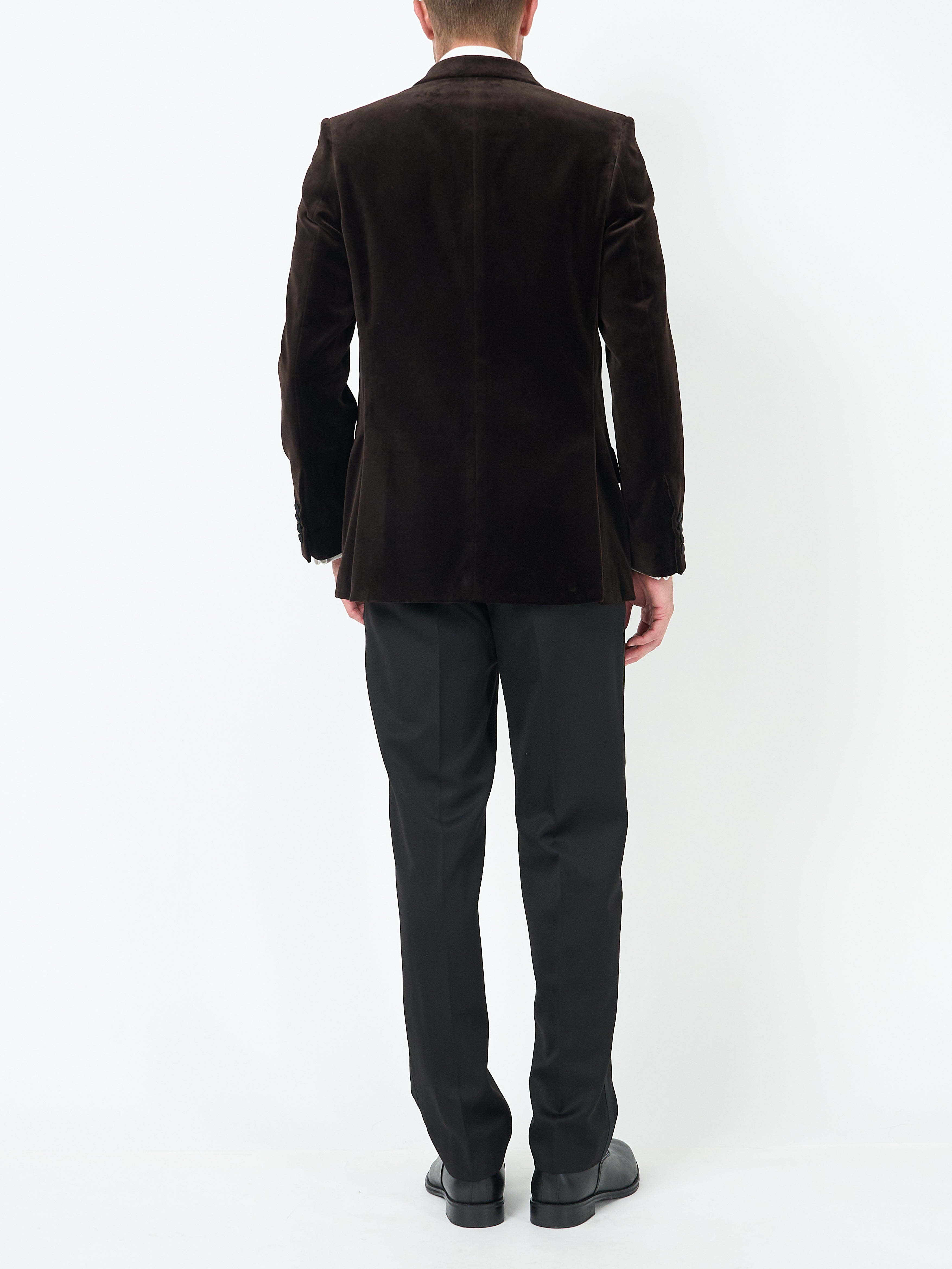 Chocolate Brown Velvet Cotton Double Breasted Dinner Jacket – Favourbrook