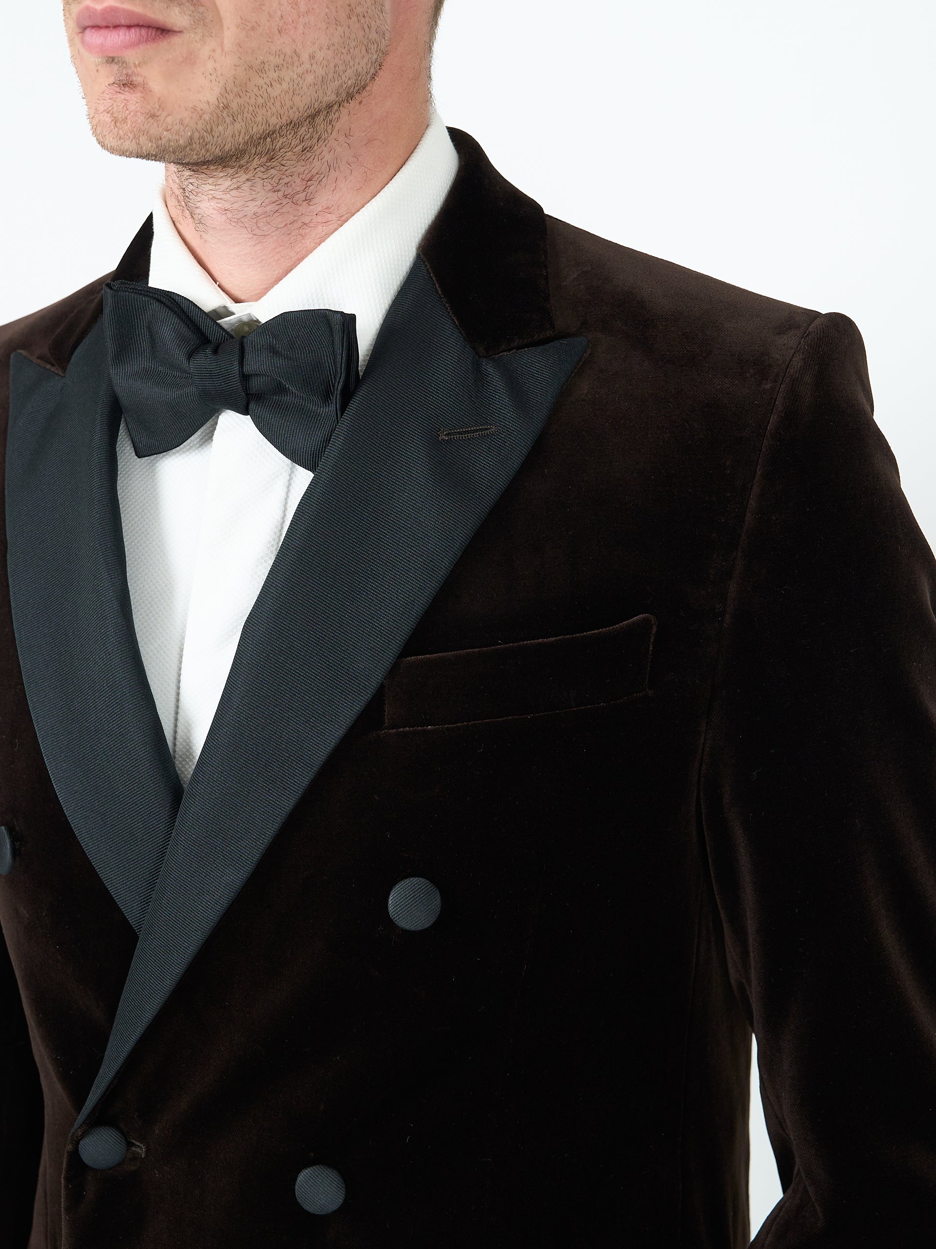 Chocolate Brown Velvet Cotton Double Breasted Dinner Jacket – Favourbrook