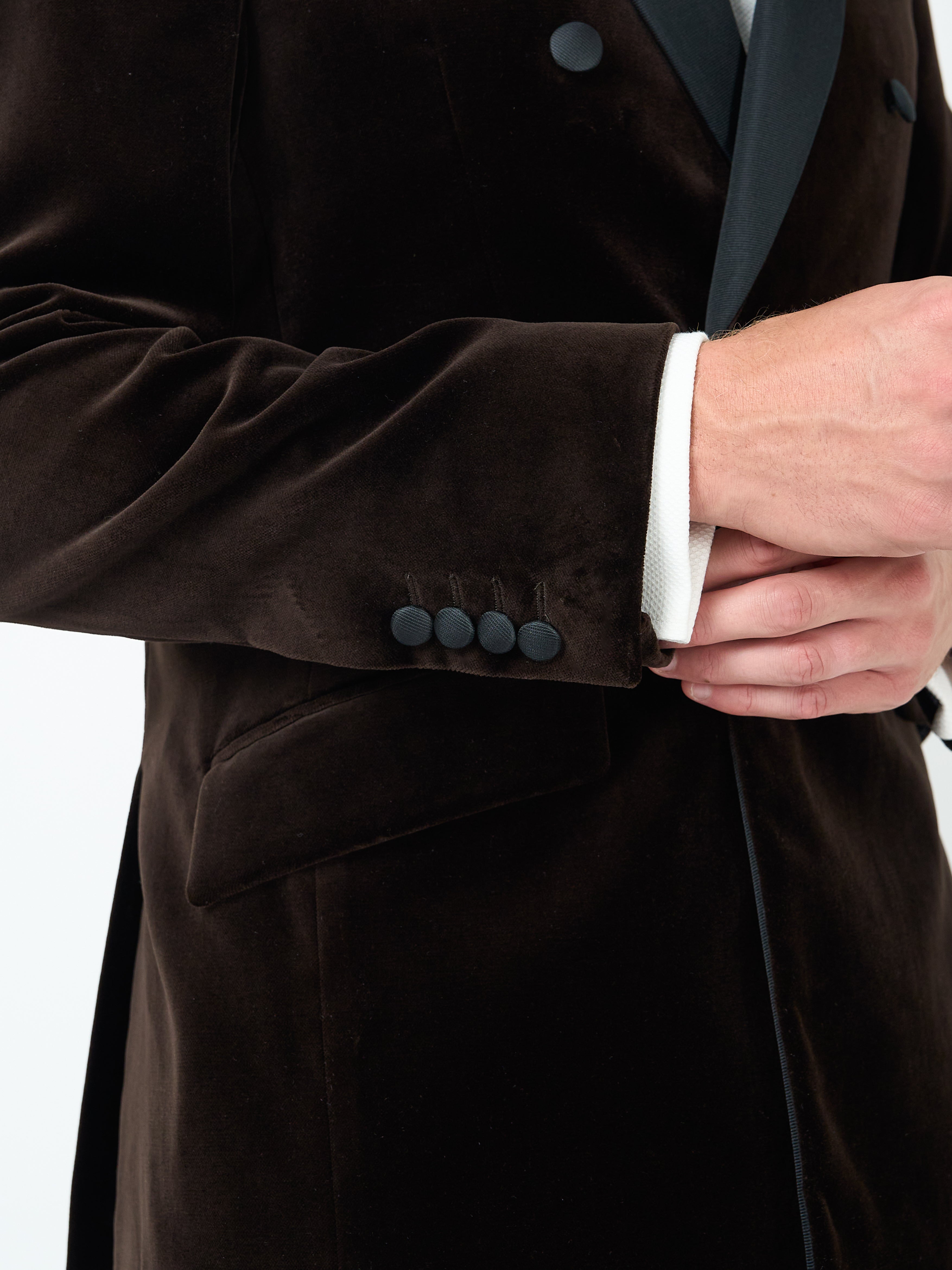 Chocolate Brown Velvet Cotton Double Breasted Dinner Jacket – Favourbrook