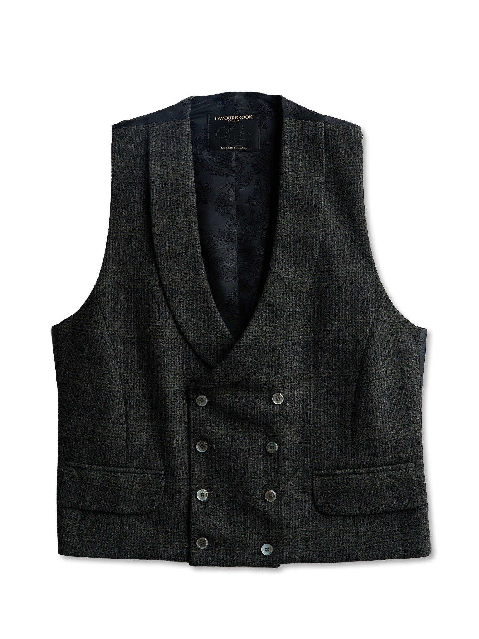 Green Tweed Check Wool Double Breasted 8 Button Waistcoat – Favourbrook