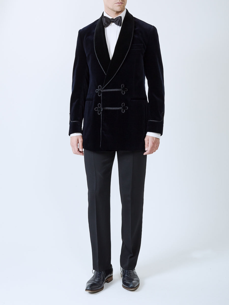 Navy Velvet Double Breasted Smoking Jacket – Favourbrook